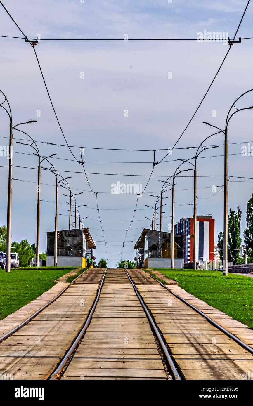 A city line of a tram and the tram stop Stock Photo - Alamy