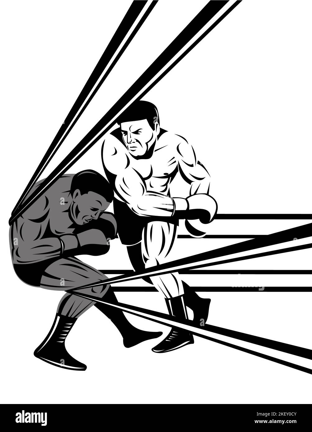 Illustration of a boxer on the ropes with prizefighter connecting ...