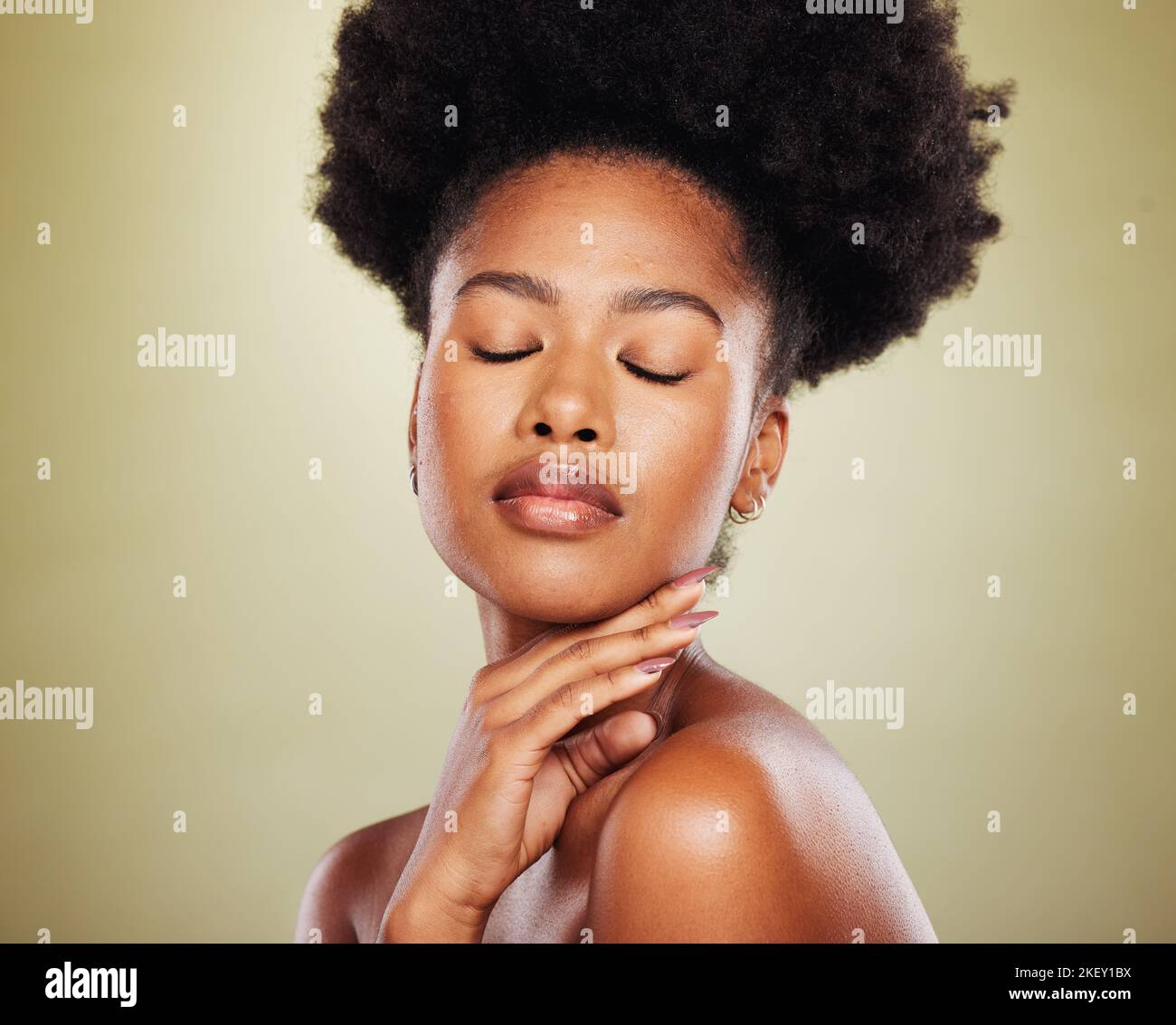 Beauty, self care and face of black woman with skincare treatment ...
