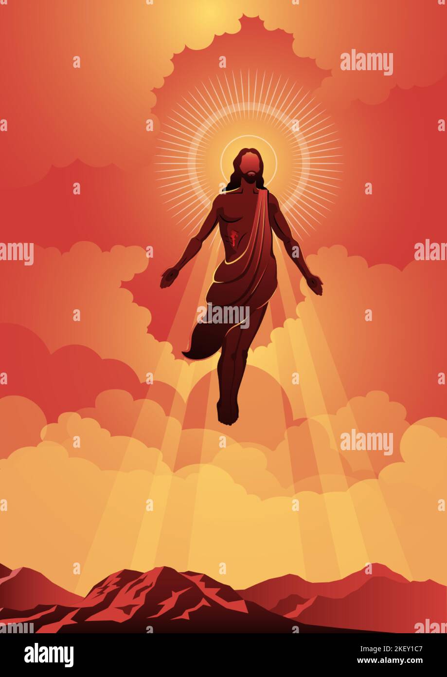 An illustration of the ascension day of Jesus Christ. Vector illustration. Biblical Series Stock ...