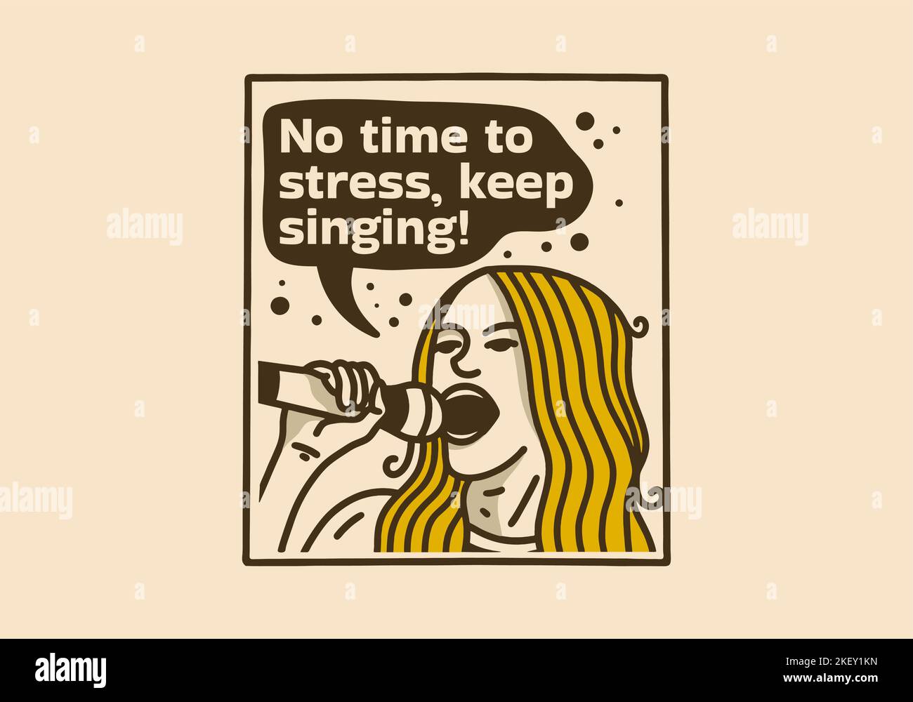 Yellow vintage art illustration of a woman singing Stock Vector Image ...