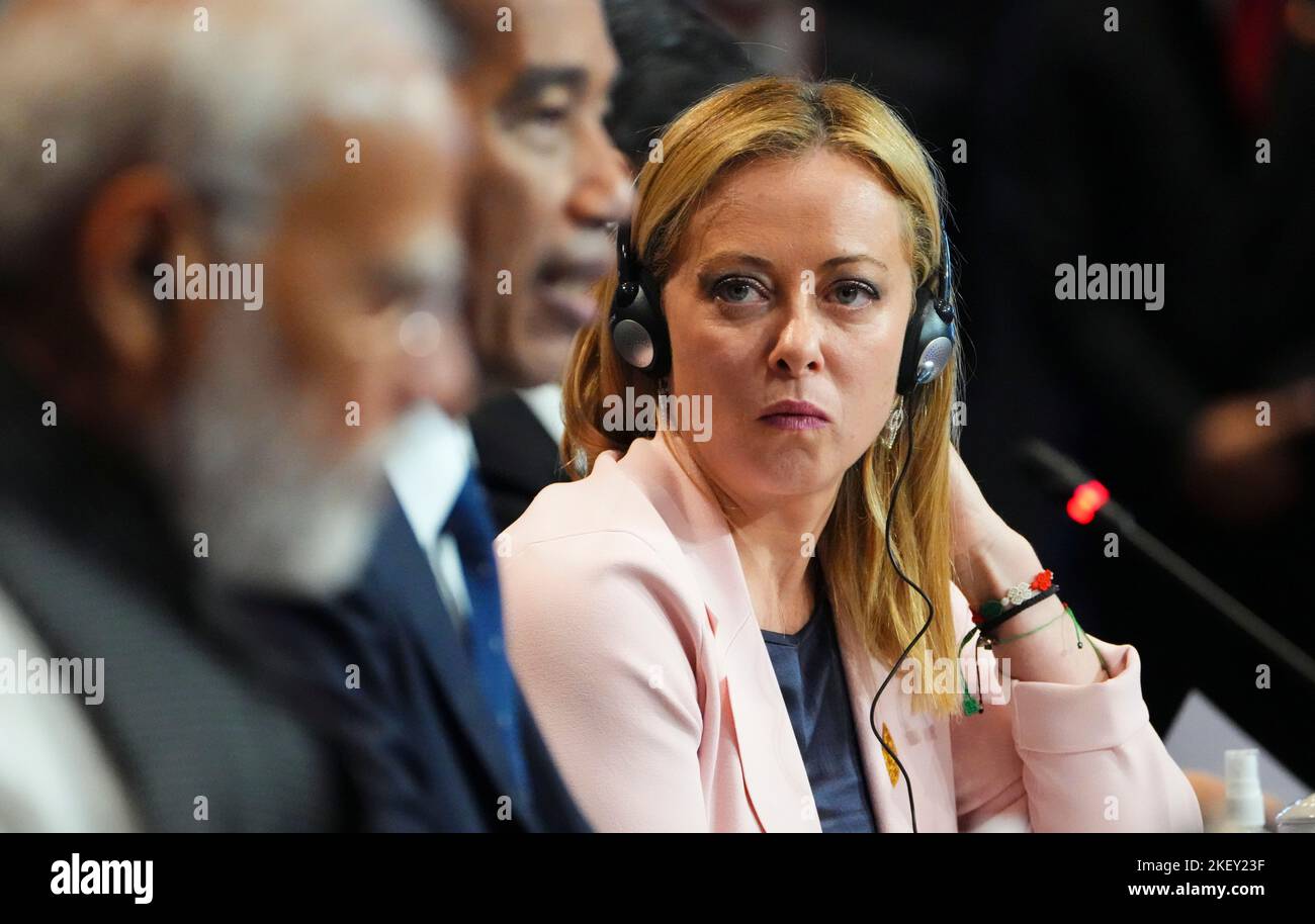 Italian Prime Minister Giorgia Meloni takes part the first working ...