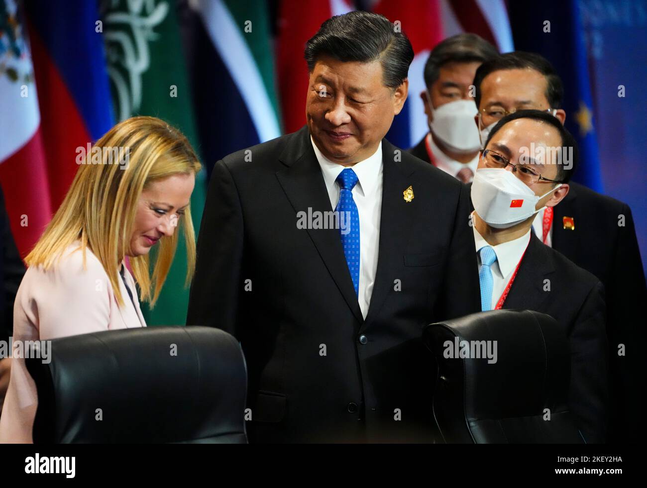 Chinese President Xi Jinping talks with Italian Prime Minister Giorgia ...