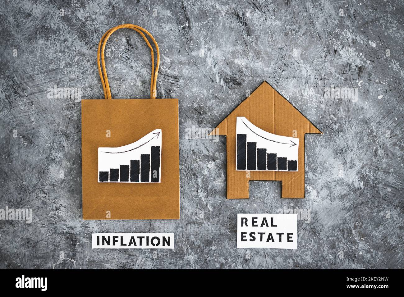 inflation going up and real estate value dropping conceptual image ...