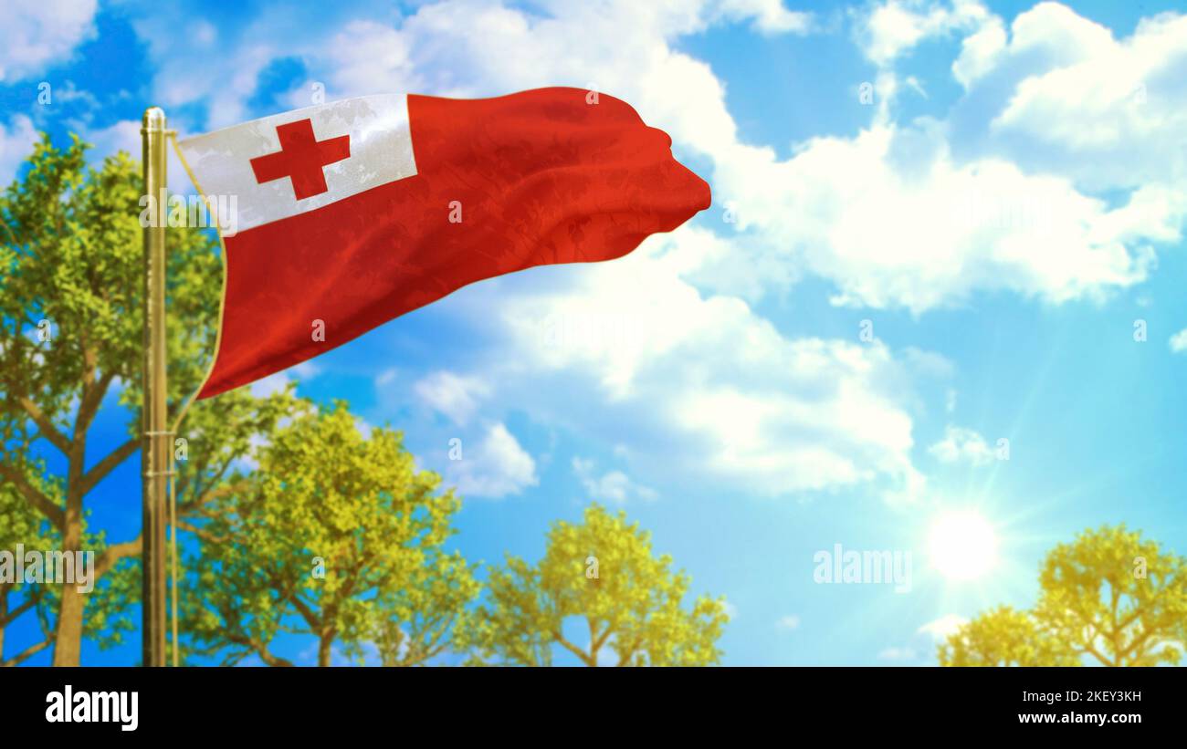 flag of Tonga at sunny day, summer season symbol - nature 3D ...