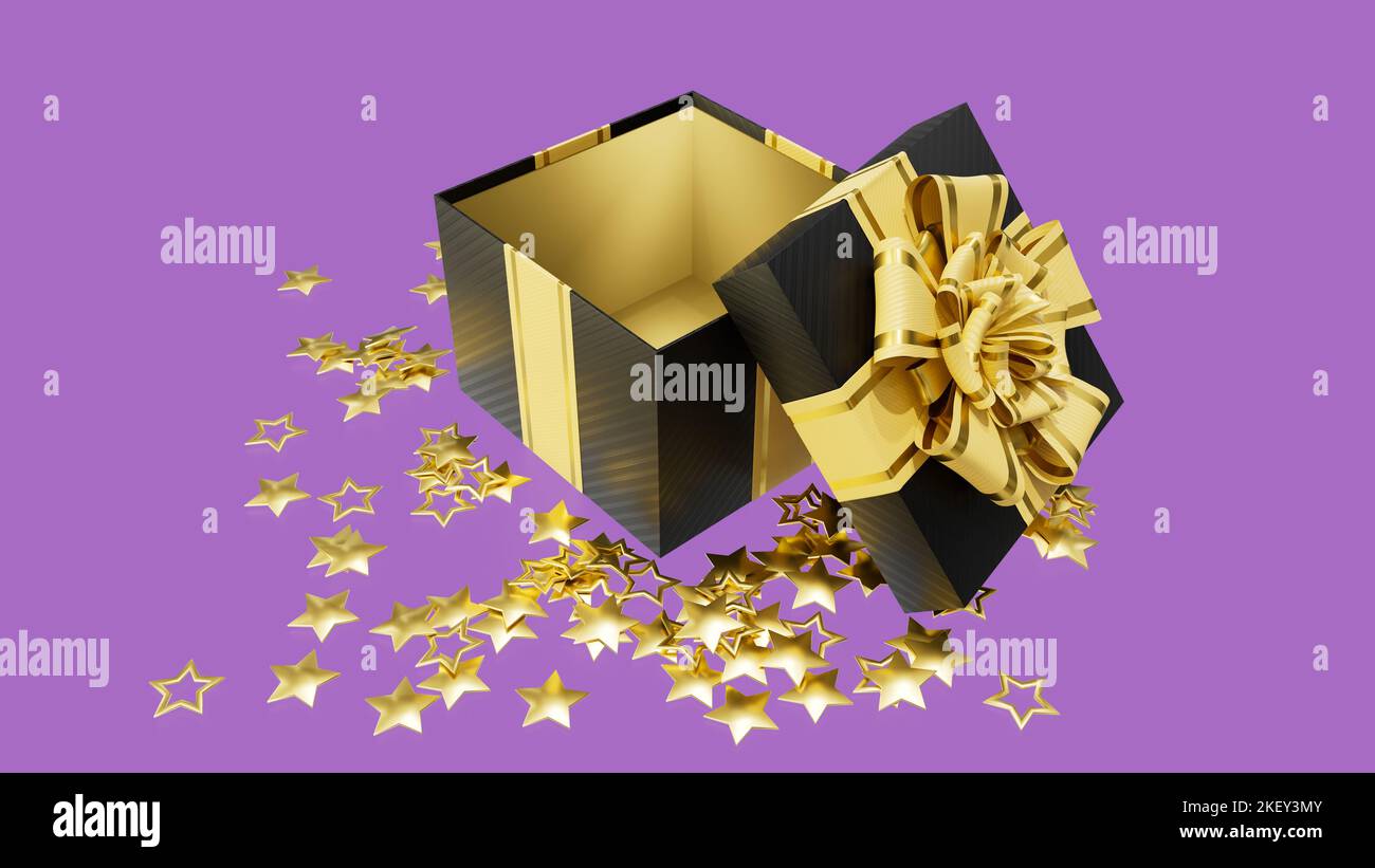 beautified opened surprise gift box with gold stars for black friday ...