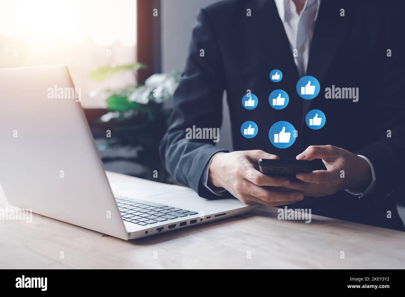 Chat and notification on smartphone, notebook (Laptop) with virtual ...