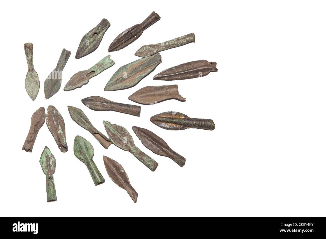 Copy space. Ancient Scythian Bronze Arrowheads on a white background ...