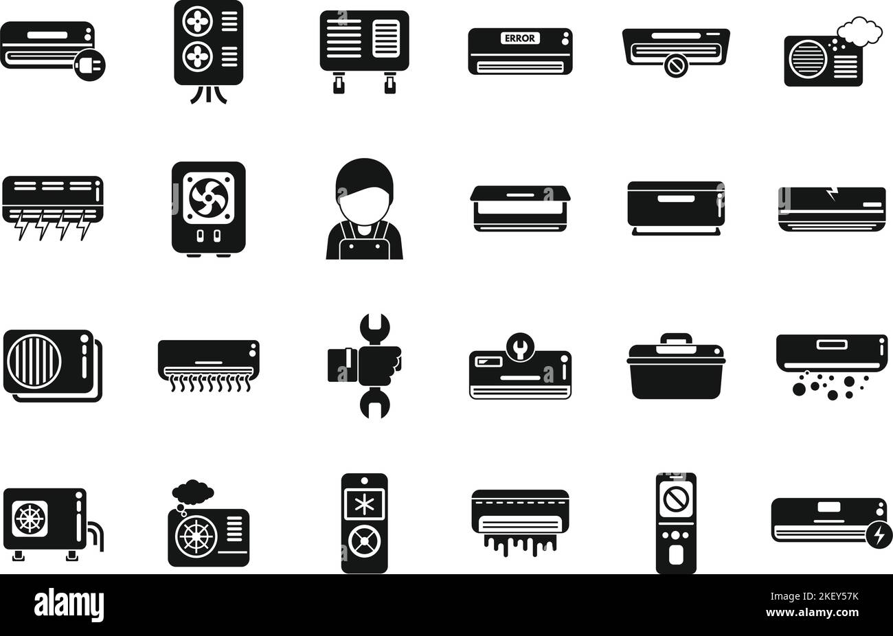 Repair air conditioner icons set simple vector. Install hvac. Air pump ...