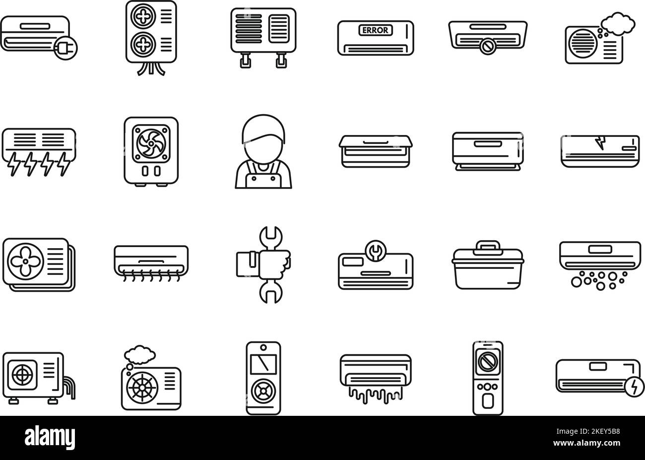 Repair air conditioner icons set outline vector. Install hvac. Air pump ...