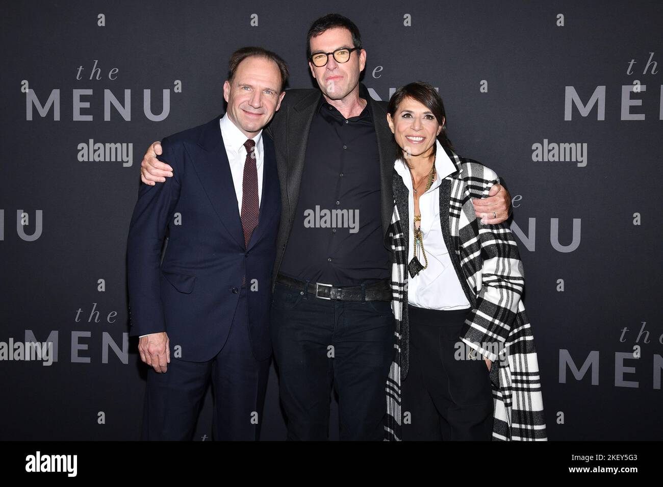 New York, NY, November 14, 2022. (L-R) Ralph Fiennes, Mark Mylod and ...