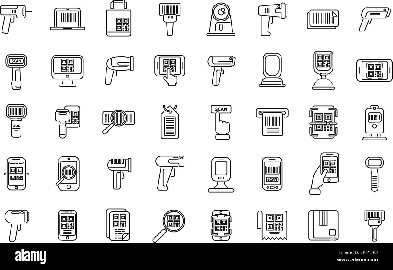 Code Scanning Icons Set Outline Vector Qr Barcode Scanner Mobile