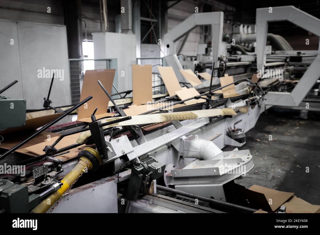 Conveyor making boxes from recycled paper at a recycling plant Stock ...