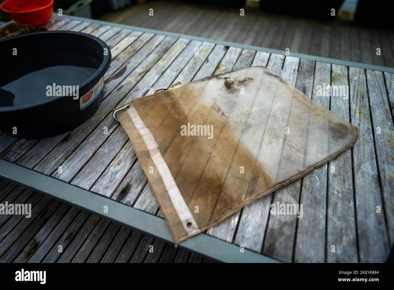 compost tea bag on a regenerative organic farm in australia Stock Photo ...
