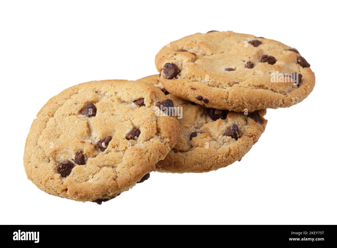 Close up of chocolate chip cookies isolated on white background with ...