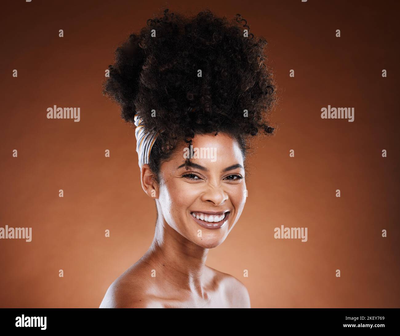 Black woman, afro hair and cosmetic studio with smile on face for self ...