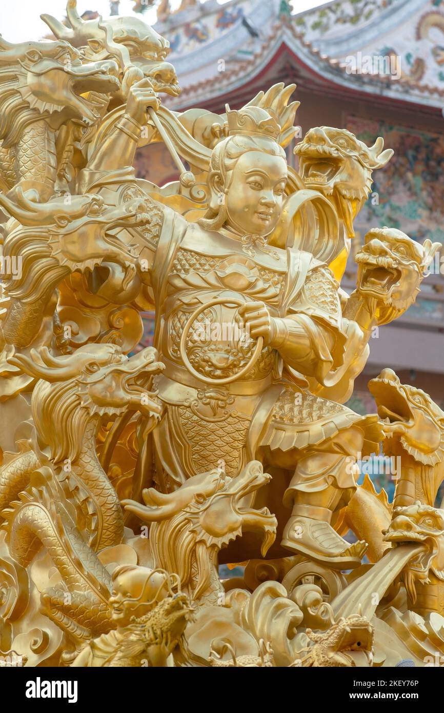 Golden Naja statue in Wihan Thep Sathit Phra Ki Ti Chaloem temple or ...