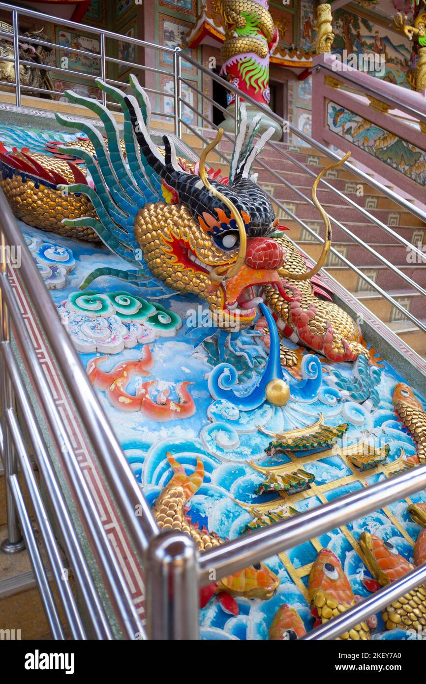 Dragon statue in Wihan Thep Sathit Phra Ki Ti Chaloem temple or Naja shrine, the famous chinese ...