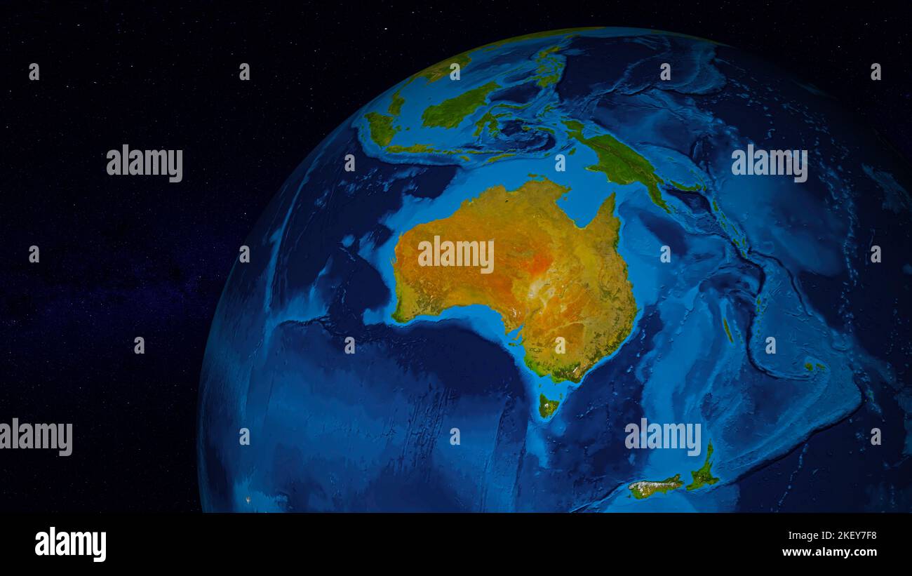 Earth globe zoomed and focused on Australia continent. Day side of ...