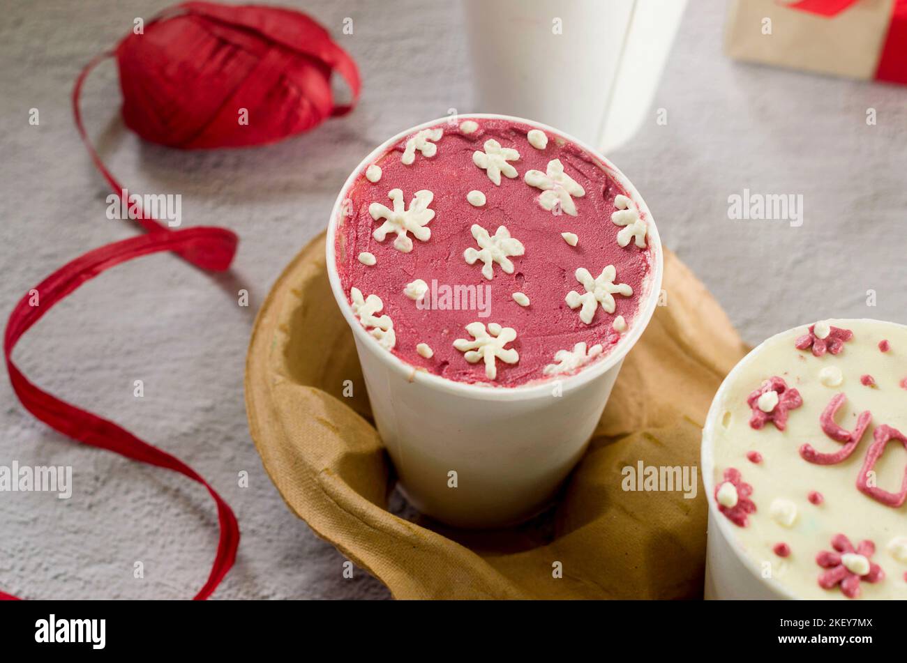 homemade mini cake in white disposable coffee cups, new confectionery ...