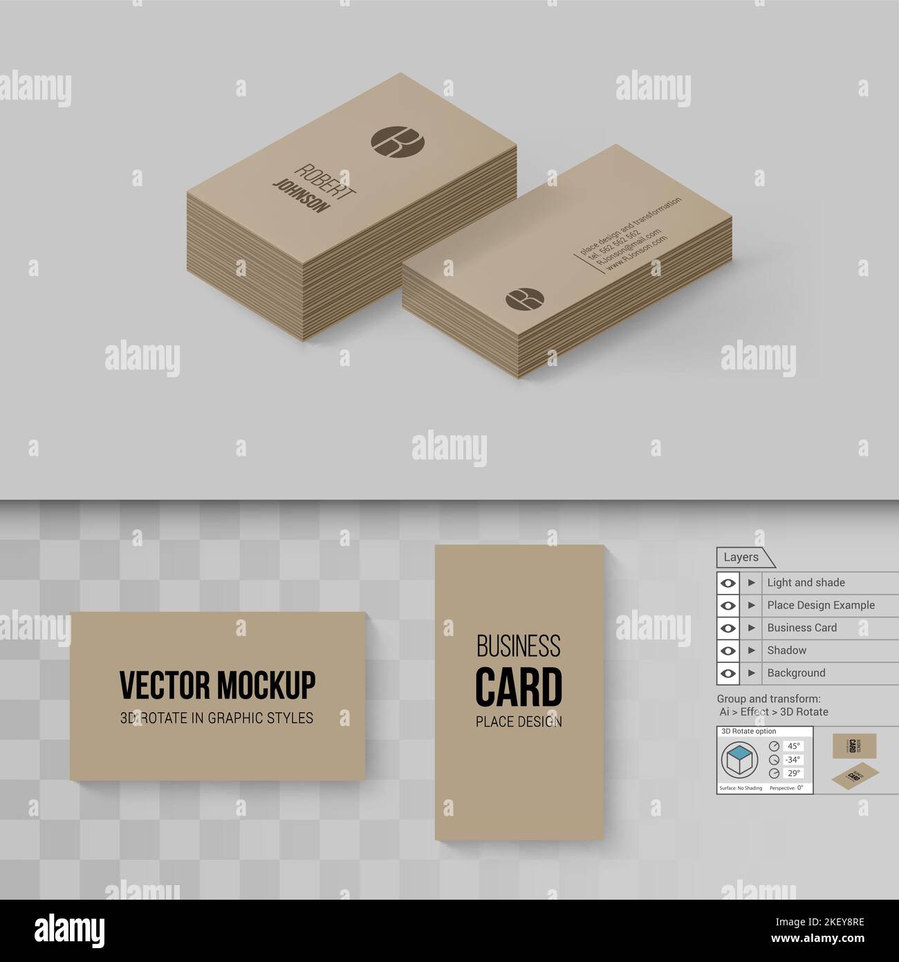 Brown Business Cards Template. Branding Mock Up with 3D Rotate Options ...