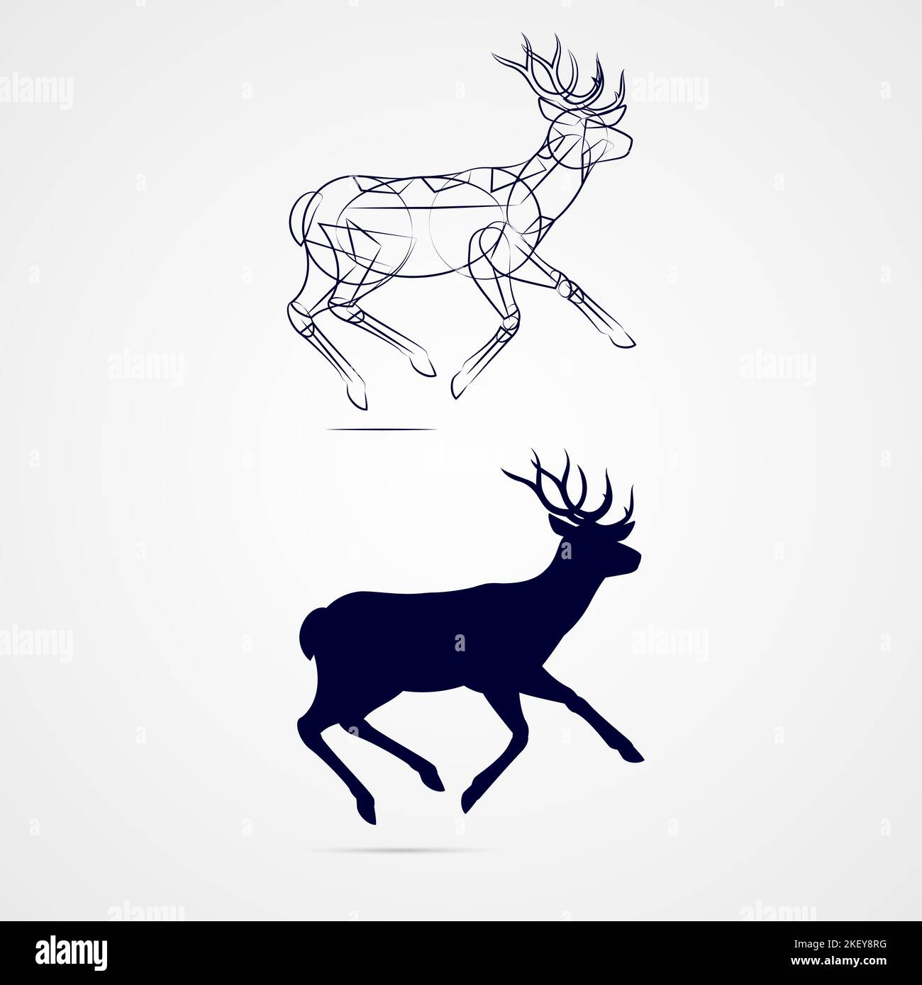 Running Horned Deer Silhouette with Sketch Template Stock Vector Image ...