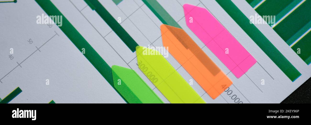 Colored sticker stripes on business analytics chart closeup Stock Photo ...
