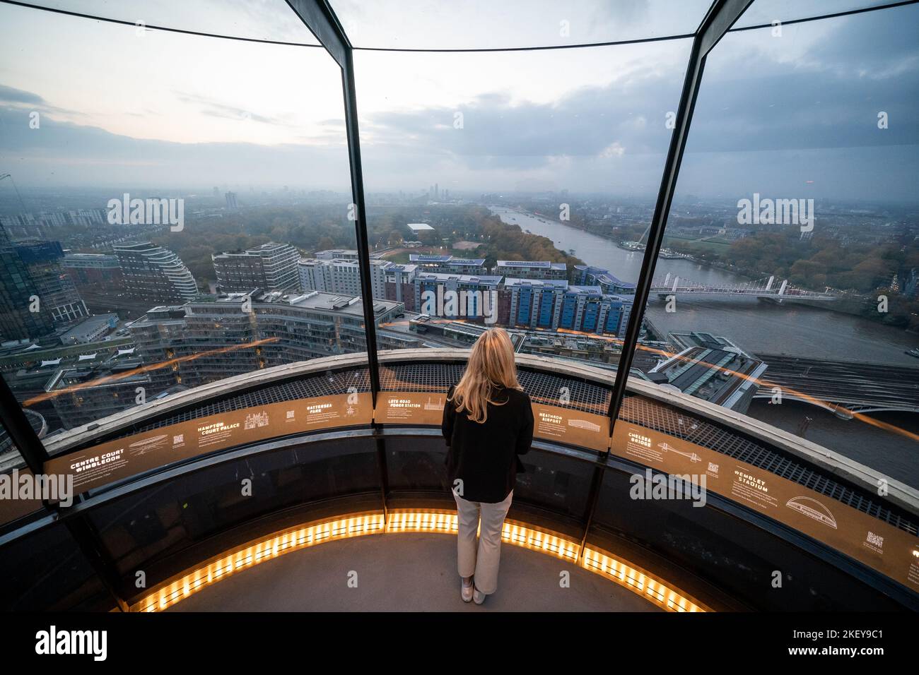 A person looks out over Battersea Park from Lift 109 at Battersea Power ...