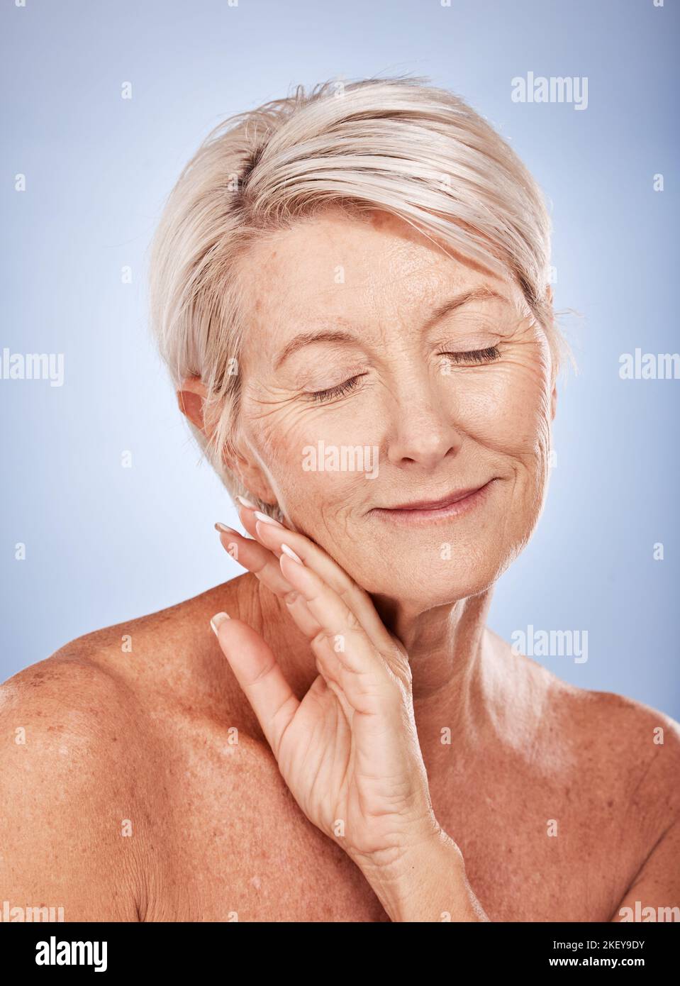 Beauty, face and mature woman, skincare and dermatology cosmetics for ...