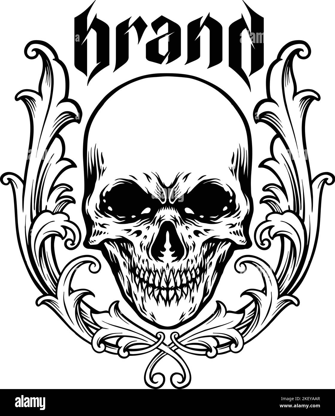 Skull Frame Floral Ornament Outline vector illustrations for your work ...