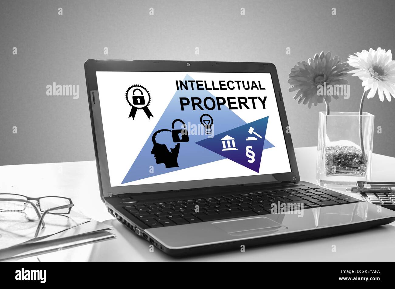 Laptop screen showing intellectual property concept Stock Photo - Alamy