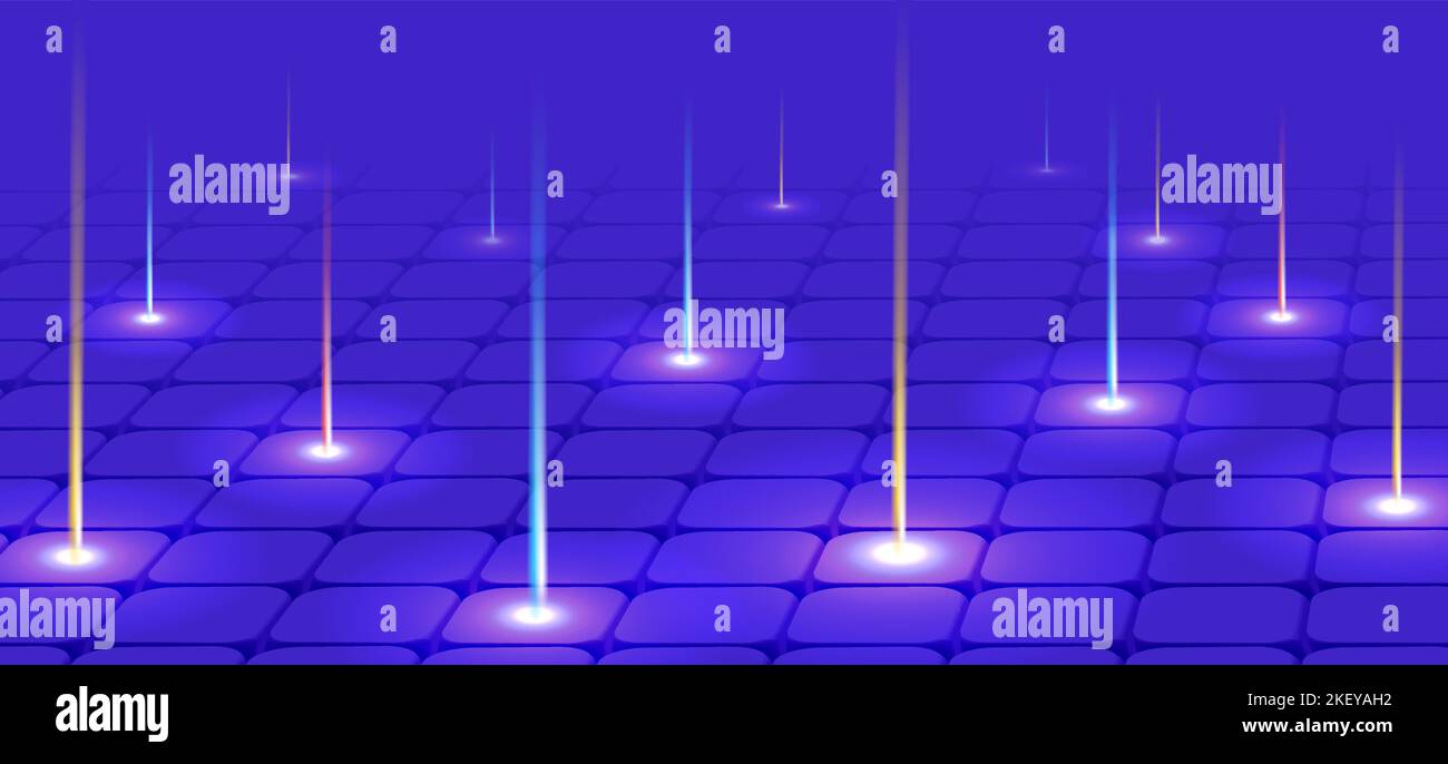 Futuristic background with square texture surface and laser neon rays ...