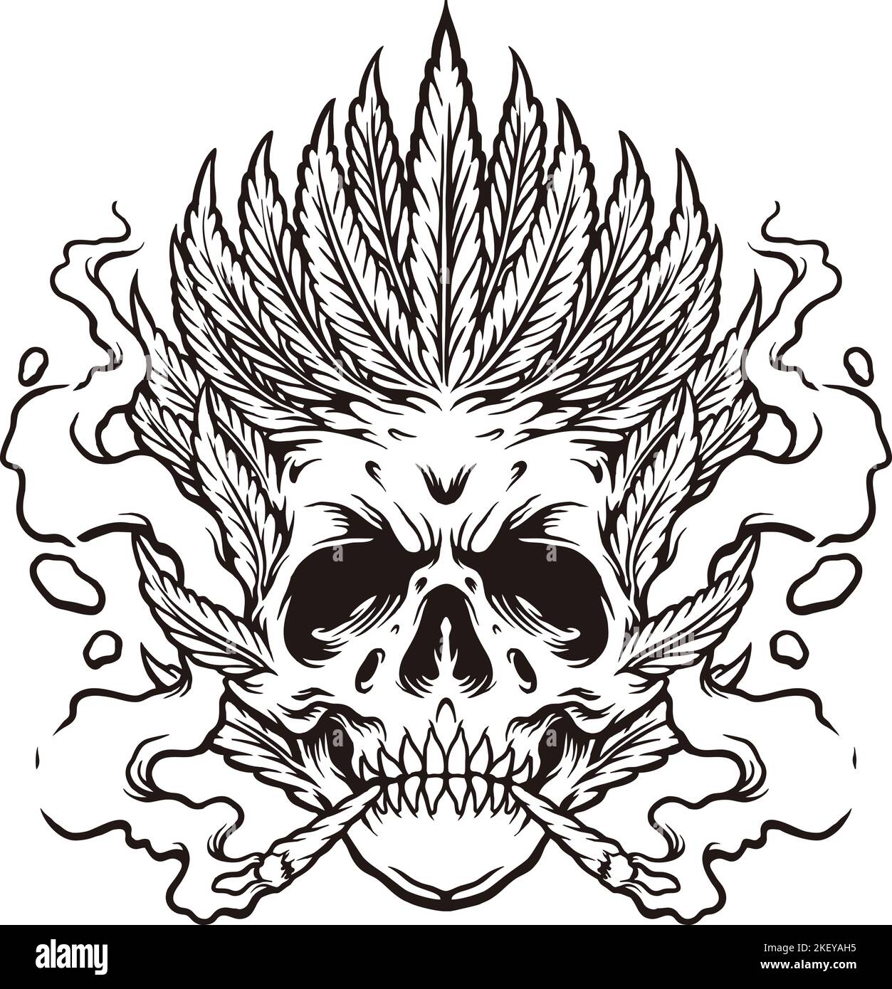 Skull Smoke Leaf Marijuana monochrome vector illustrations for your ...