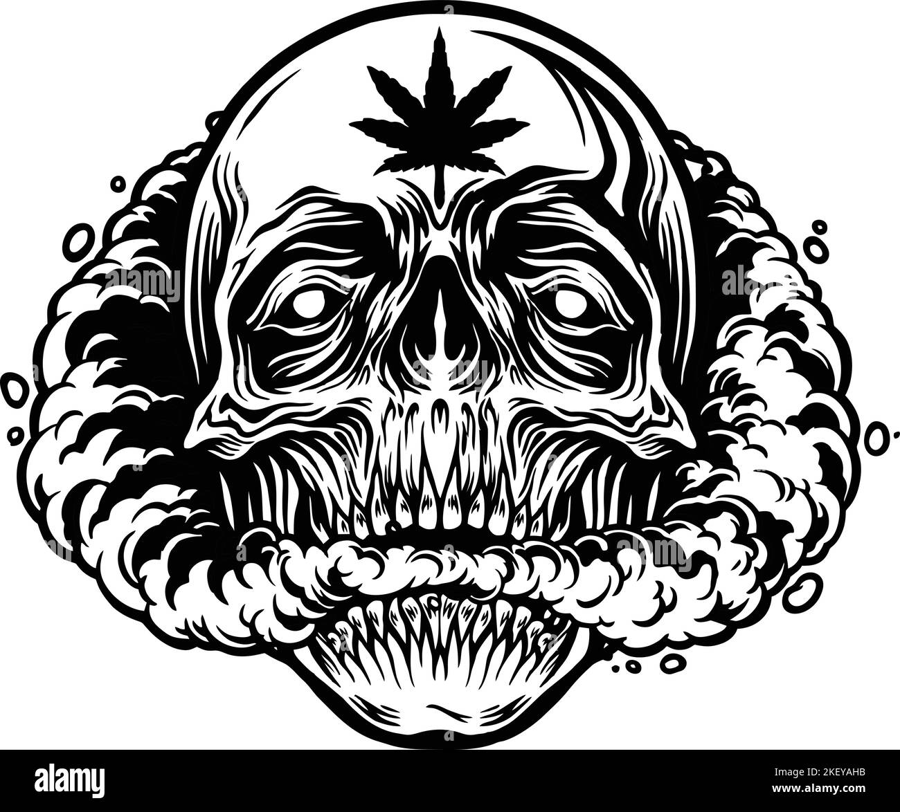 Skull Smoking a Marijuana outline vector illustrations for your work ...