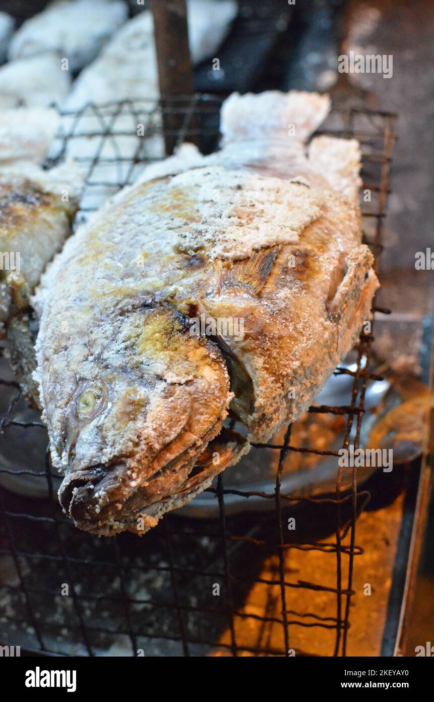 Grilld fish in Salt Night Market in Cambodia colorfull asian food Stock ...