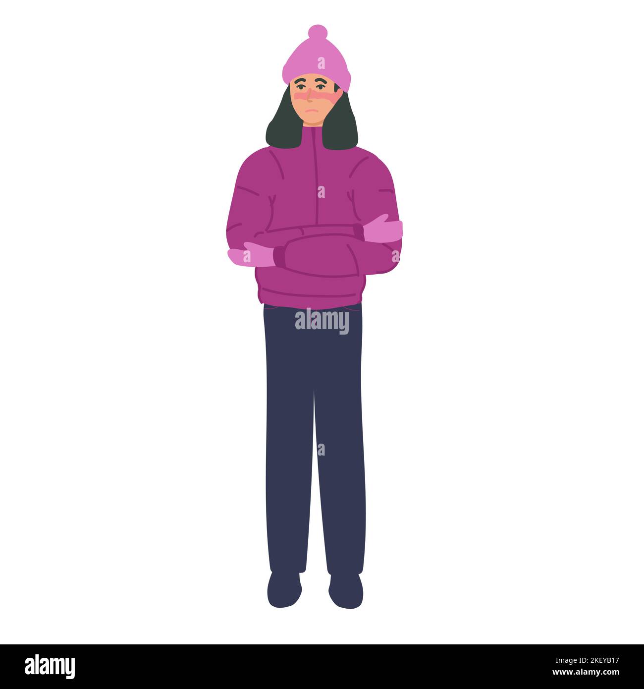 woman froze. Frostbite concept banner. Cartoon illustration of ...