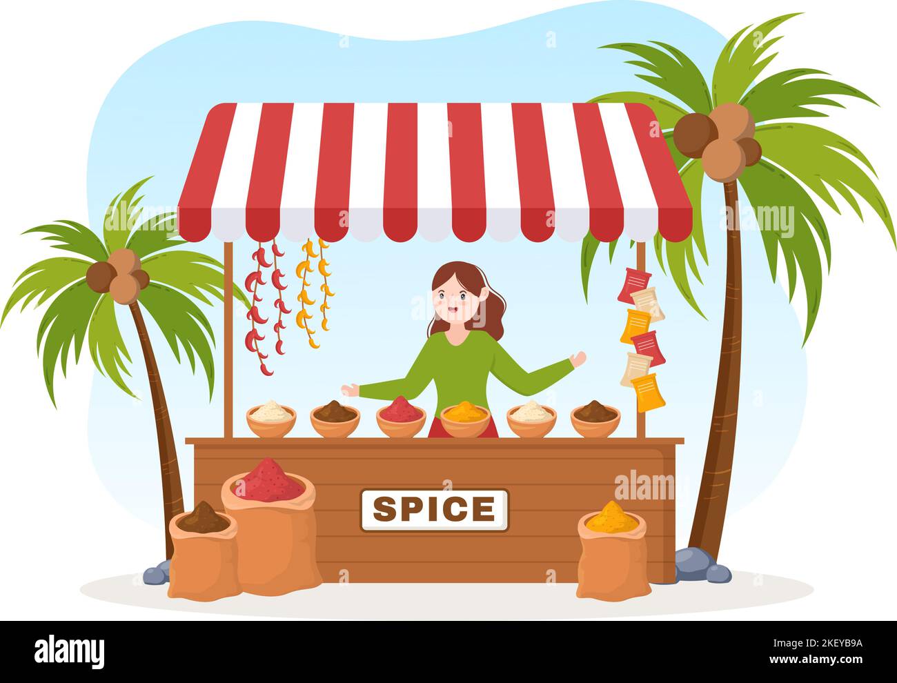 Spice Shop with Different Hot Spices, Condiment, Exotic Fresh Seasoning ...