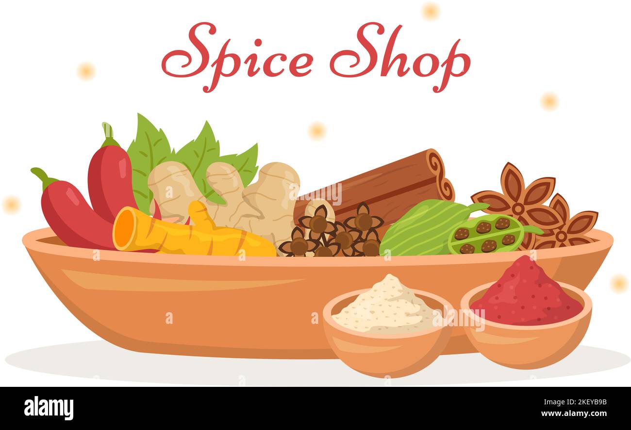 Spice Shop with Different Hot Spices, Condiment, Exotic Fresh Seasoning ...