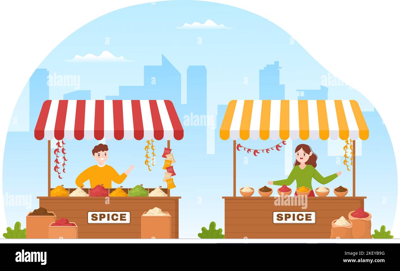 Spice Shop with Different Hot Spices, Condiment, Exotic Fresh Seasoning ...