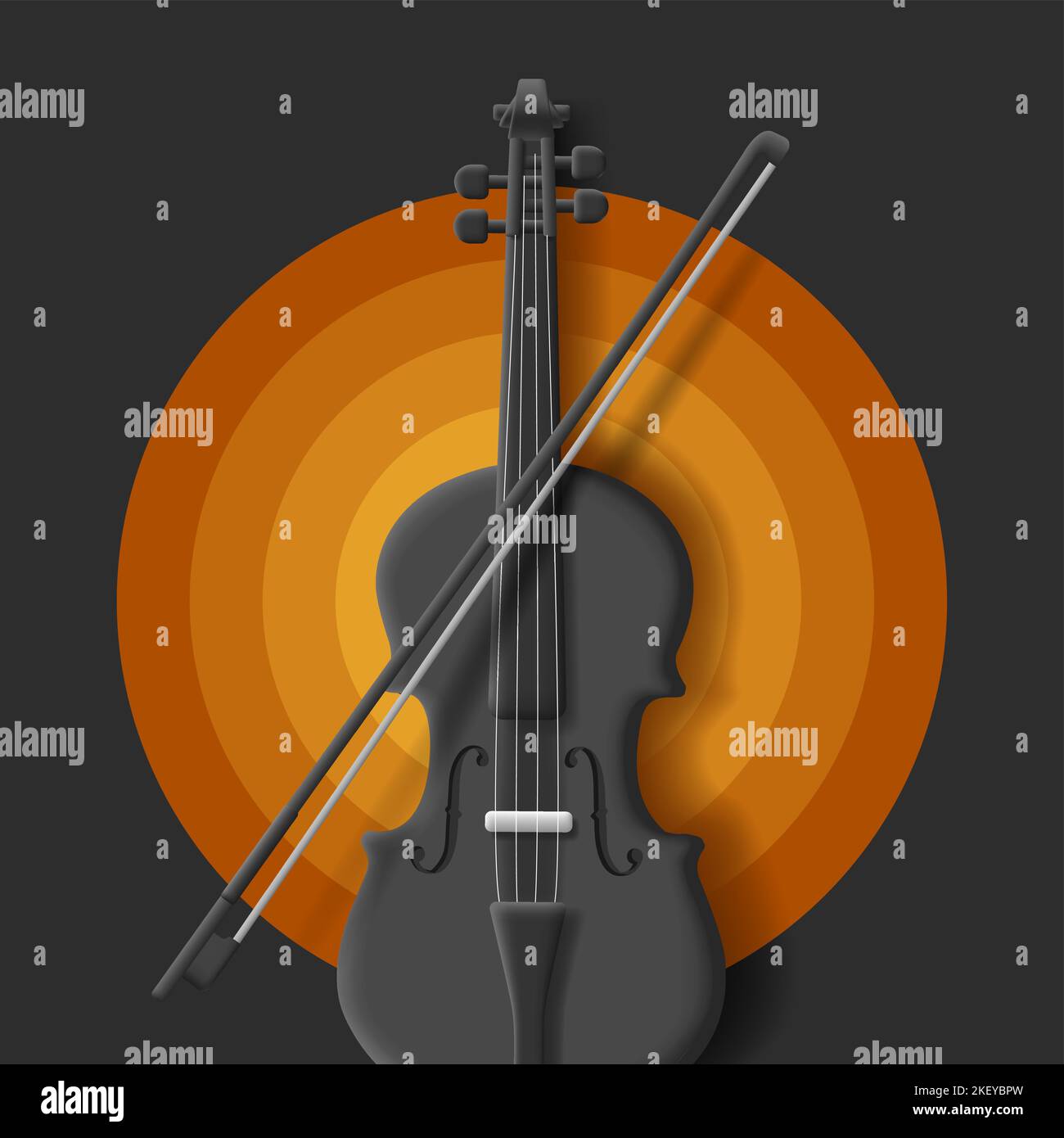 3d monochrome black Violin on circle layered backdrop, graphic element ...