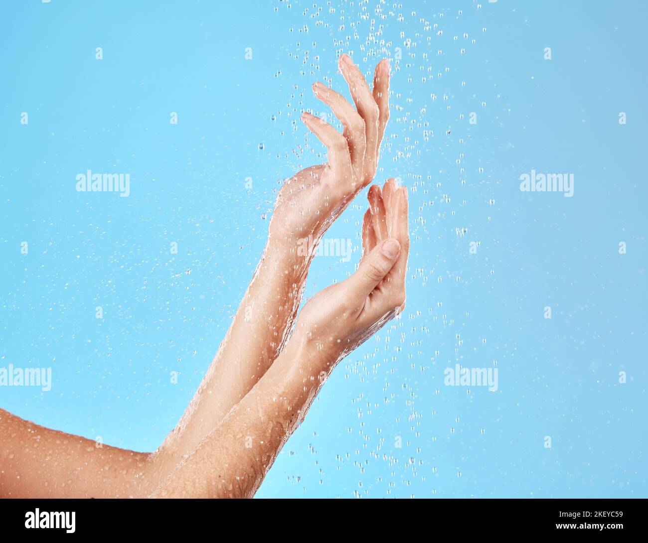 Hand Water And Cleansing For Health Wellness And Bodycare On A Blue