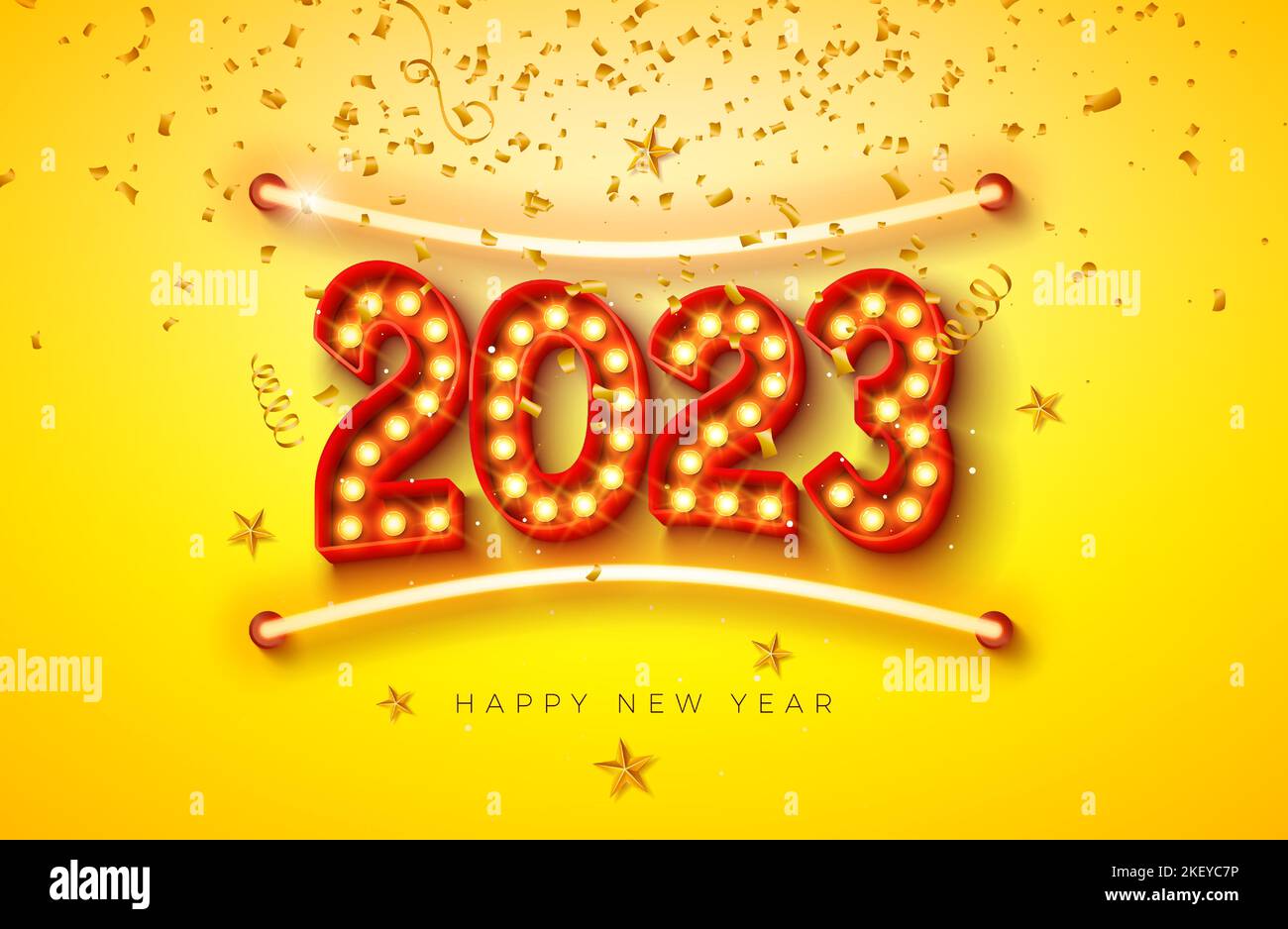 Happy New Year 2023 Illustration with Glowing Neon Pipe and Light Bulb ...