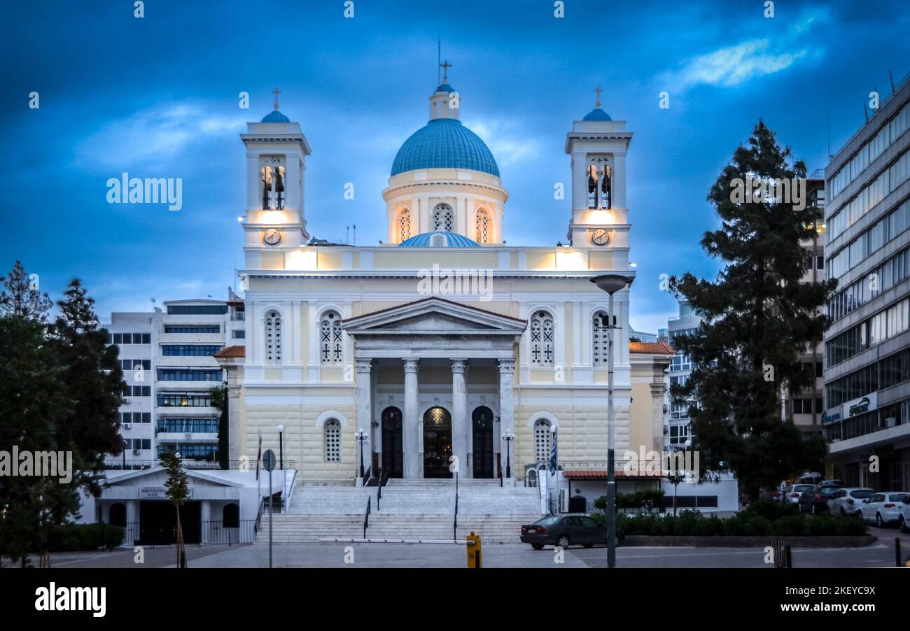 Saint Nikolaos church at night on Piraeus city in Greece Stock Photo ...