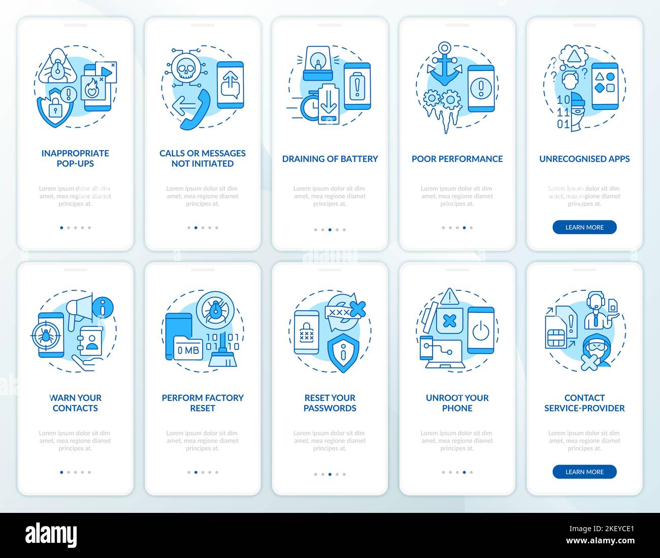 Mobile Phone Cyber Attack Blue Onboarding Mobile App Screen Set Stock Vector Image And Art Alamy