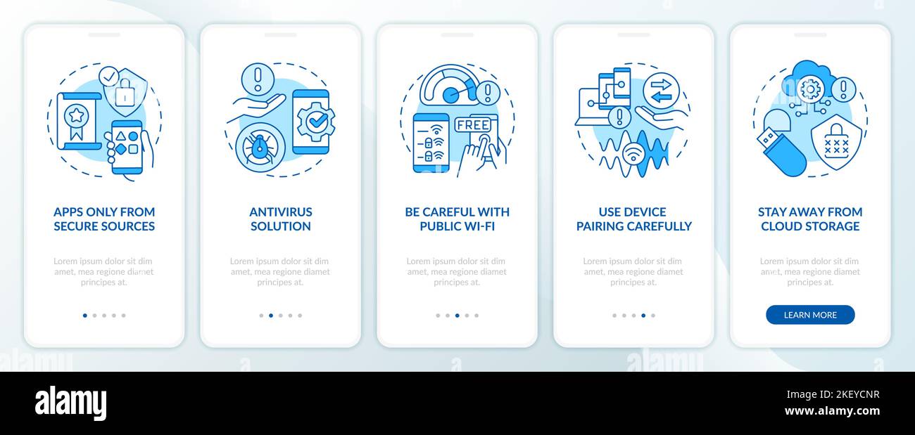 Smartphone safety tips blue onboarding mobile app screen Stock Vector ...