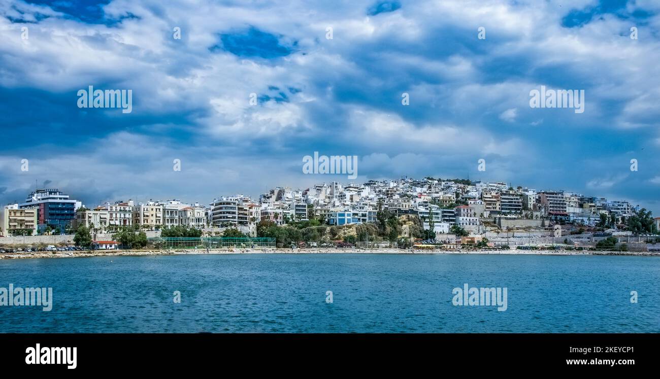 Panoramic view of Kastela on Pasalimani port.Piraeus city,Greece Stock ...