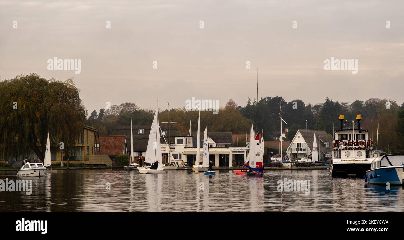 Horning, Norfolk, UK – 13 November 2022. Sailing boats on the River ...