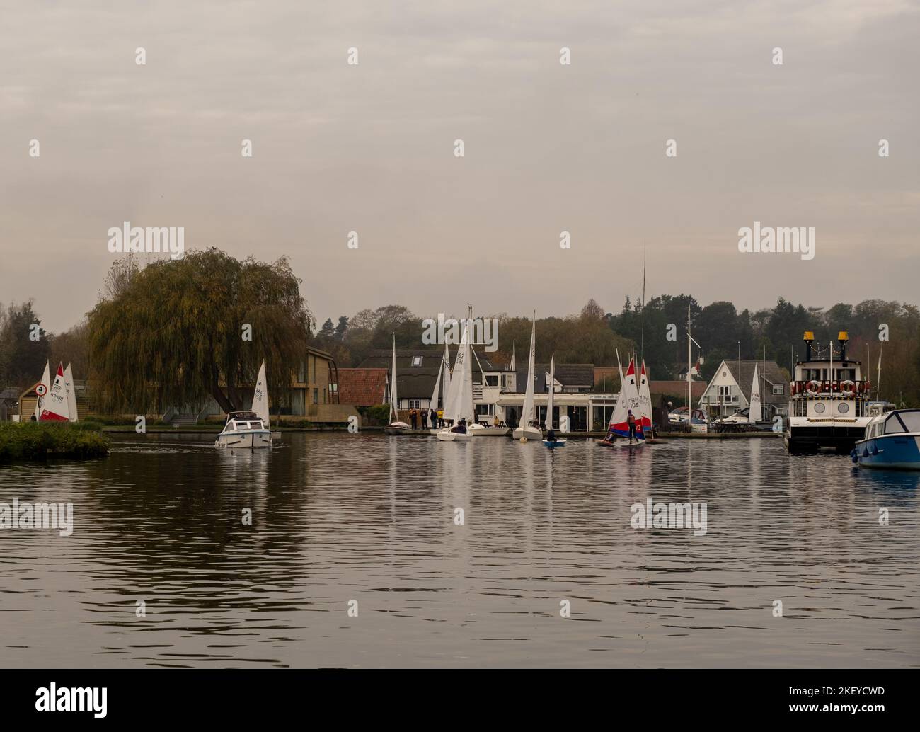 Horning, Norfolk, UK – 13 November 2022. Sailing boats on the River ...