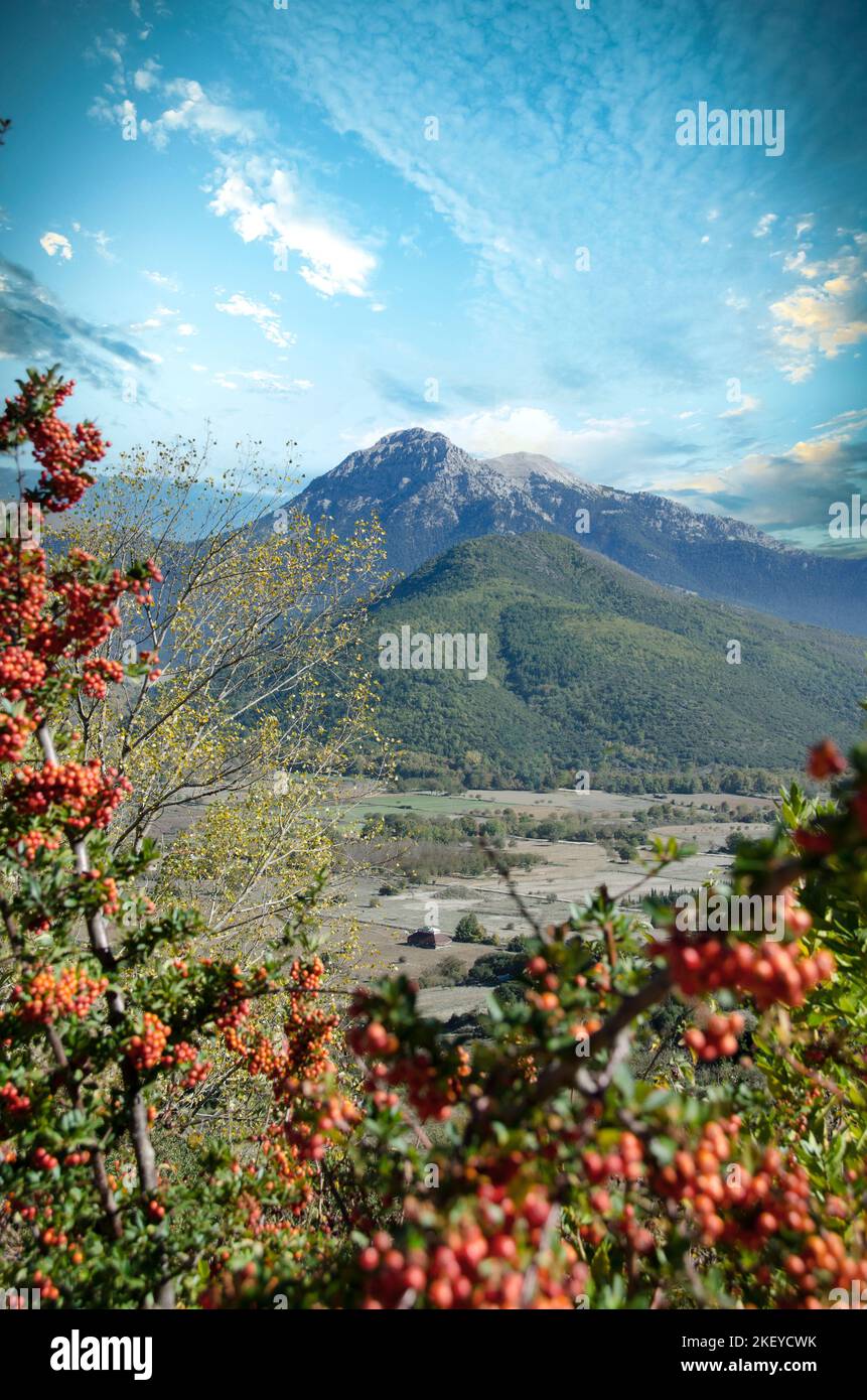 Mountain peak on Lake Doxa located in Ancient Feneos of Korinthia ...