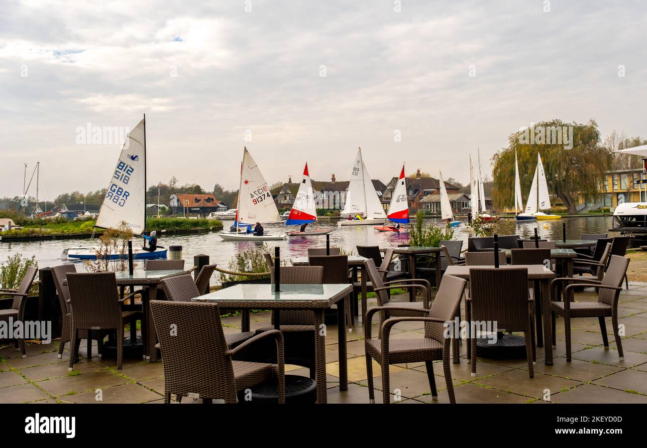 Horning, Norfolk, UK – 13 November 2022. Watching the sailing boats on ...